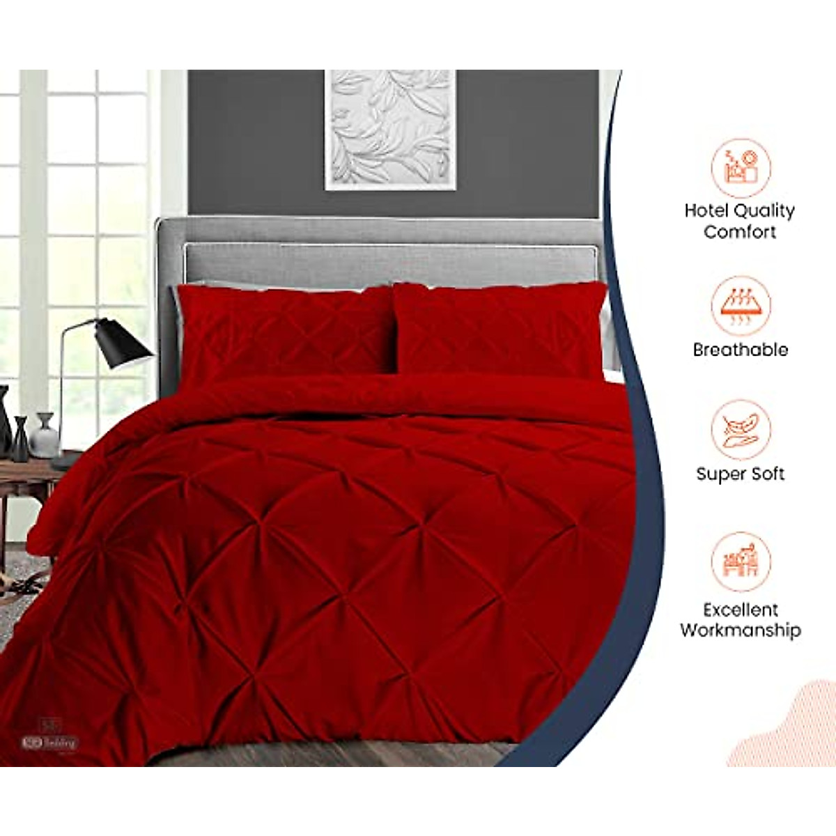 SGI Duvet Covers 100% Egyptian Cotton 600 TC Ultra Soft and Breathable 3 Piece Set Quilt Cover with Zipper Closure & Four Corner Ties (King/Cal King,Blood Red Pinch)
