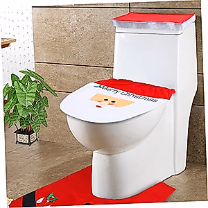 Uonlytech 1 Set Christmas Toilet Cover Wc Cover Christmas Floor Mat Kit Xmas Toilet Mat Toilet Warmer Cover Christmas Toilet Rug Water Tank Cover Gnome Toilet Cover Elder Cloth Radiator Cap