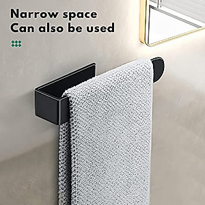 Bicico Hand Towel Holder, Black Towel Bar, Self Adhesive Bathroom Hand Towel Holder Stick on Wall, Kitchen Towel Holder, SUS 304 Stainless Steel