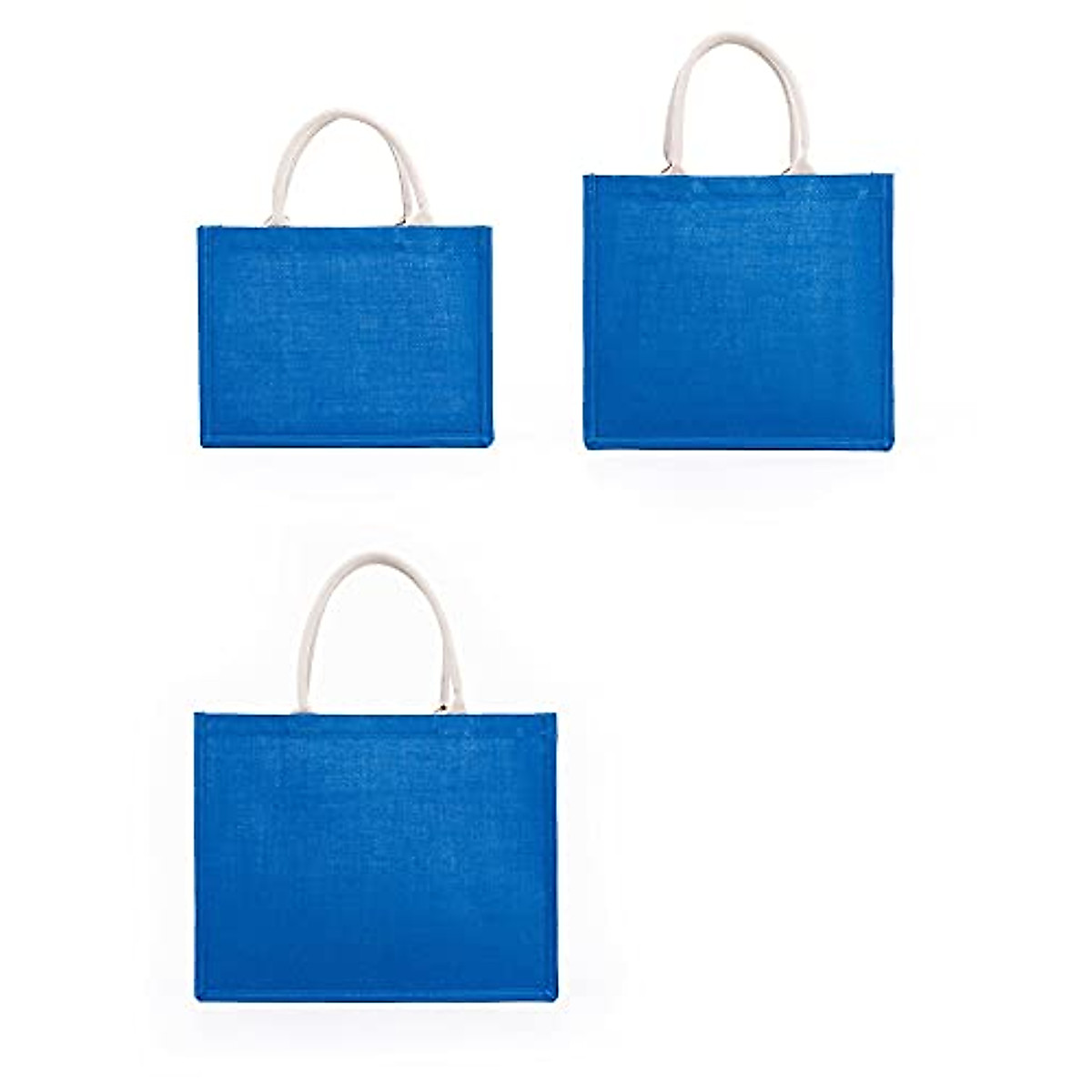 TCOOME Green Blue Burlap Tote Bag With Sturdy Handle, Reuseable Burlap Jute Bags for Wedding Favors, Daily use，Shopping Bag (BLUE, XL)