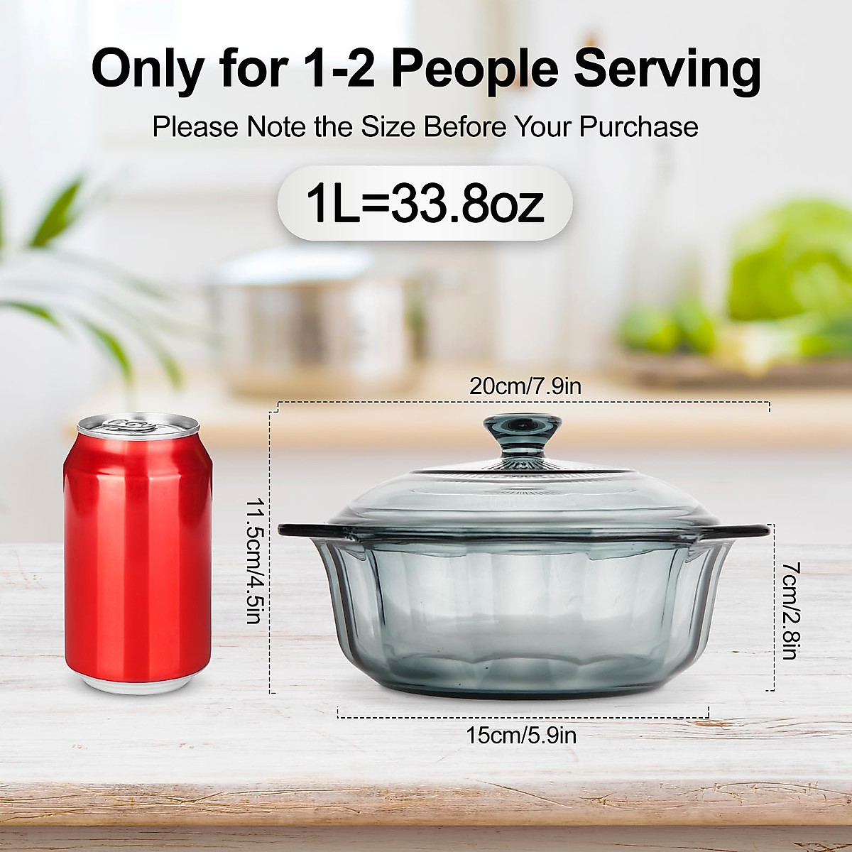 TIPTAP Casserole Dish,Baking Dish,Glass Casserole Dish with Lid,Corningware,Oven Safe, Microwave Safe, Fridge Safe,Round Casserole Dish With Lid, Mini Casserole Cookware with Handles,Bowls for Kitchen（33.08oz/1L）