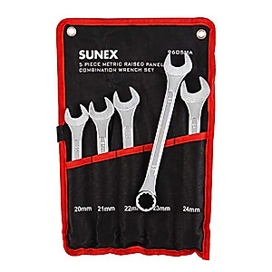 SUNEX TOOLS 9605MA 5 Piece Raised Panel Metric Combination Wrench Set (Raised Panel) CRV