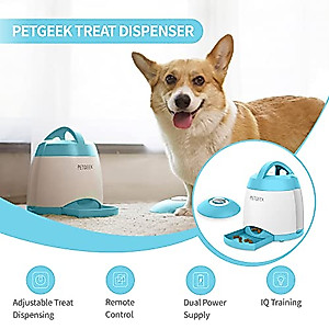 PETGEEK Automatic Dog Treat Dispenser, Dog Puzzle Memory Training Activity Toy- IQ Training Automatic Dog Cat Feeder Toy, Remote Dog Button Treat Dispenser for Dogs (Blue)