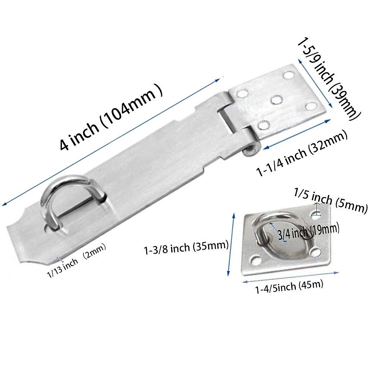 Padlock Hasp 4 Inch Door Clasp Hasp Lock Latch, Stainless Steel Door Bolt Latches for Furniture, Cabinet, Drawer, Cupboard and Closet