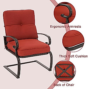 CrownLand 3 Piece Patio Furniture Outdoor Bistro Set Metal Action Lounge Cushioned Chairs and Bistro Round Table Set, Wrought Iron Cafe Furniture Set,Red