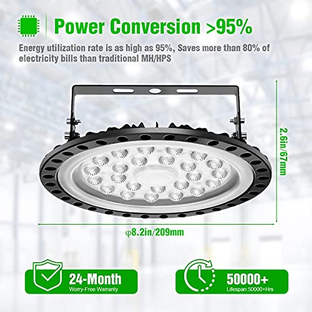 Viugreum 10 Pack 100W UFO LED High Bay Lights, 10000LM 6500K Daylight White Led Bay Light Fixtures, IP65 Waterproof Commercial Warehouse Lighting Workshop Indoor Outdoor Area Light