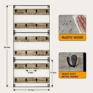 IBUYKE Mug Racks for Wall,Set of 3, 24-Hook Large Mug Rack Wall Mounted, Rustic Wood Coffee Mug Display Organizer for Kitchen, Home,Bar, Coffee Station,Greige UTBJ005Y-3