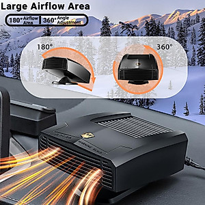 Car Heater, 12V Portable Car Heater That Plugs Into Cigarette Lighter Windshield Defogger Car Defroster 150W Fast Heating & Cooling Fan 2 in 1 Modes Heater for Car 360 Degree Rotary Base