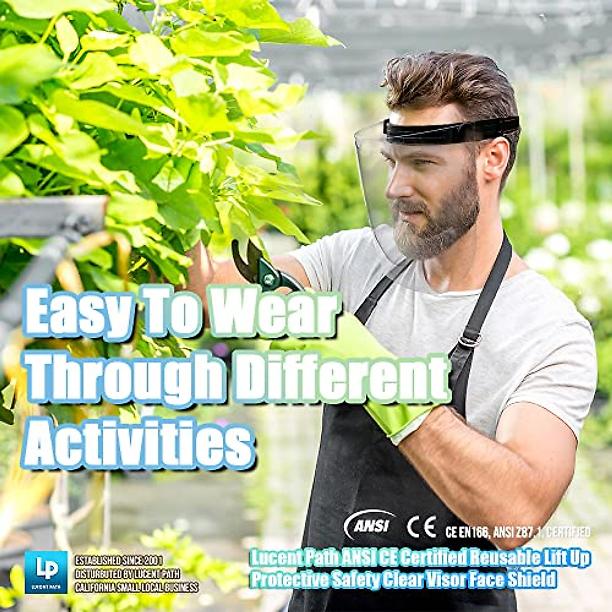 Lucent Path 2 Packs Flip Up Face Shield - Safety Clear Plastic Visor Anti Fog Reusable Adjustable Face Shields