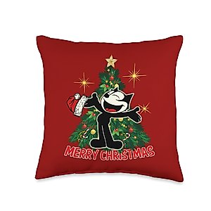 Felix Cat Cartoon Merry Christmas Holiday Designs Merry Christmas Felix Classic Holiday Joy Xmas Tree Throw Pillow, 16x16, Multicolor