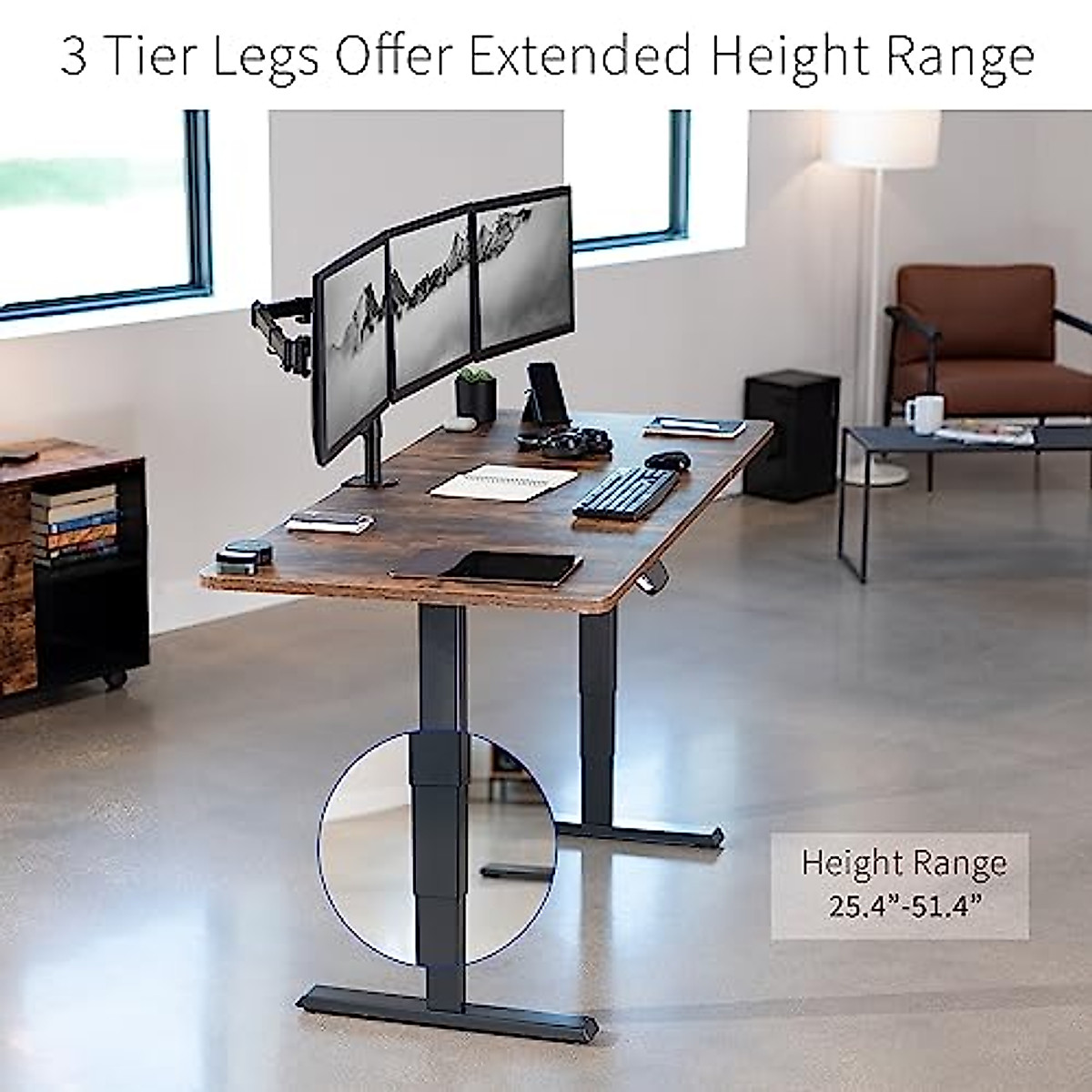 VIVO Electric Height Adjustable 71 x 30 inch Memory Stand Up Desk, Rustic Vintage Brown Table Top, Black Dual Motor Frame, Touch Screen Preset Controller, 2B Series, DESK-KIT-2B7N