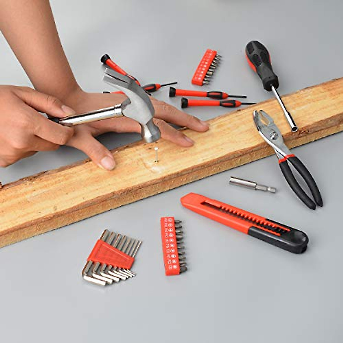 39-Piece Household Tools Kit - Small Basic Home Tool Set with Plastic Toolbox - Great for College Students, Household Use & More