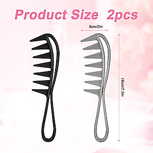 2 Pcs Wide Tooth Comb, Large Texture Combs Wide Tooth Curl Comb Shark Teeth Hairstyle Tool for Curly Wet Wavy Thick Hair Wigs Barber Salon, Women Men (Black)