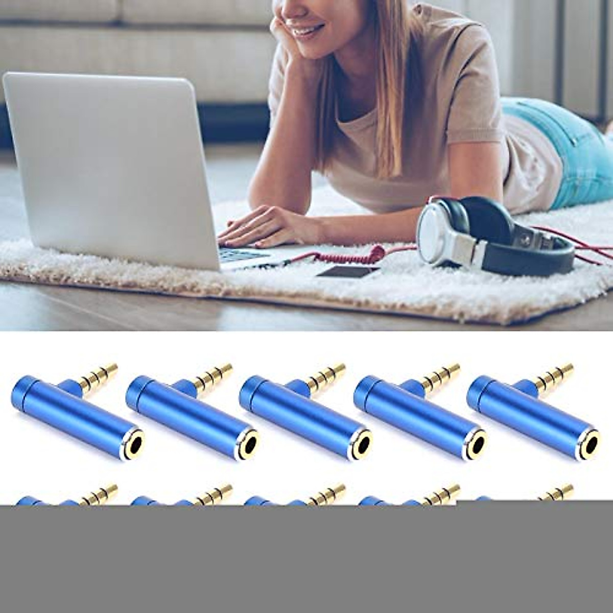 Acogedor 10 PCS 3.5mm Male to Female Audio Adapter, 90 Degree Right Angle Adapter, Support Headset with Microphone, for Mobile Phones, Tablets, Laptops(Blue)
