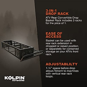 Kolpin 53350 ATV Rear Drop Rack Basket Convertible 3-in-1, Black, 43" l x 31" w x 10" h