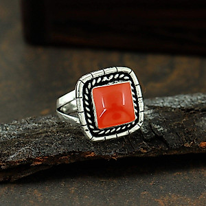 5, 85Cts Solitaire Natural Carnelian 925 Silver Plated Ring Size 10, 5 For Women, Handmade Orange Stone July Birthstone Ring Jewelry Gift For Women Mom Wife