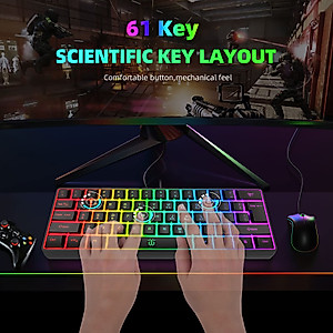 K60 61 Keys Multi Color RGB Illuminated LED Backlit Wired Gaming Keyboard, Waterproof Mini Compact 60 percent keyboard, for PC/Mac Gamer, Typist, Travel, Easy to Carry on Business Trip