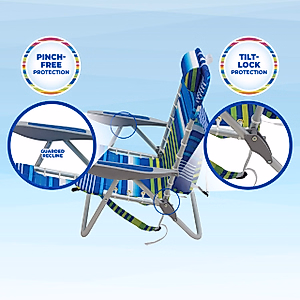 Rio Brands Beach 4-PRio Beach 4-Position Backpack Lace-Up Suspension Folding Beach Chair - Blue/Green Stripe , 24" x 24.75" x 33"