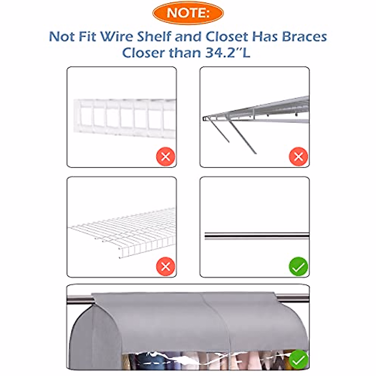 SLEEPING LAMB Expandable Hanging Closet Cover Shoulder Dust Cover Clothes Protector for Coats Suits Dresses, Grey