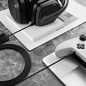 Geekria QuickFit Audio Cable with Mic Compatible with Astro A40 tr, A40, A30, A10, A10 Gen 2 Gaming Headsets Cable, 3.5mm Aux Replacement Stereo Cord with Inline Microphone (6 ft/2 m)