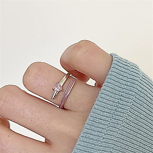 CZ Pink Heart Engagement Ring for Women 925 Sterling Silver Cubic Zirconia Statement Stacking Adjustable Expandable Enamel Open Band Rings Comfort Fit Dainty Wedding Birthday Valentine Jewelry