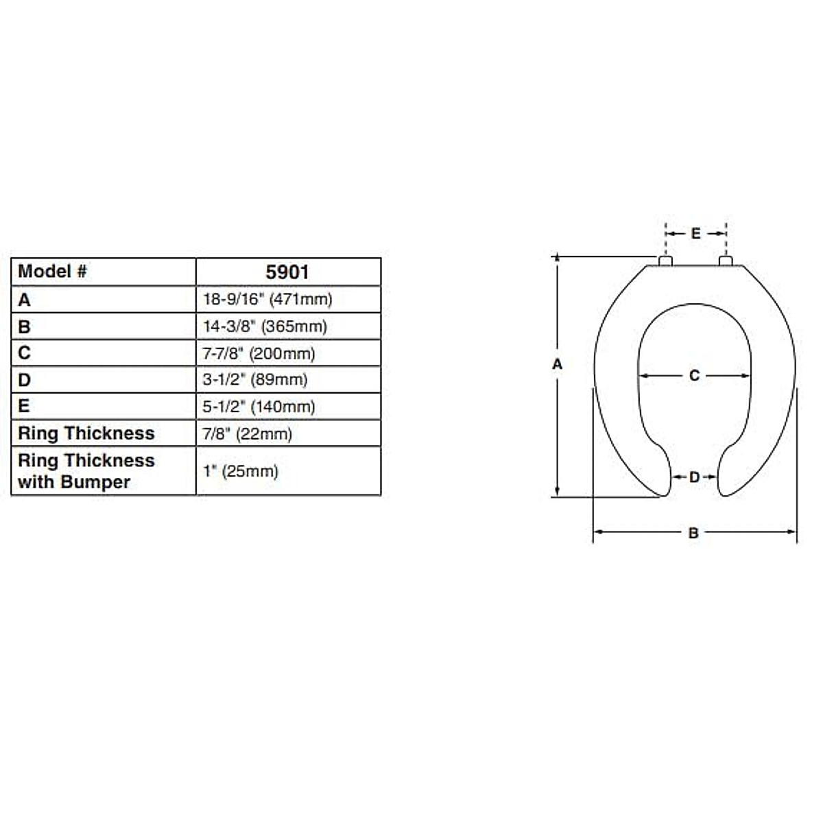 American Standard 5901100.020 Commercial Elongated Open Front Toilet Seat with Stainless Steel Hinge, 1.00 in Wide x 14.38 in Tall x 18.56 in Deep, White