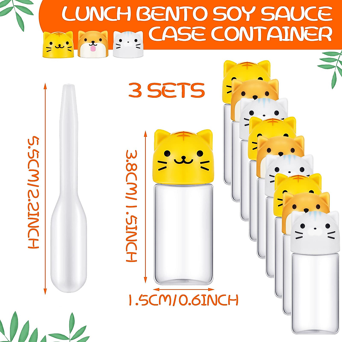 12 Pieces Bento Soy Sauce Case Container Bento Box Accessories, Mini Condiment Plastic Bottle with Dropper, Cute Animal Lunch Sauce Case Container for Kids Hiking Travel Lunch Salad Ketchup Syrup Oil