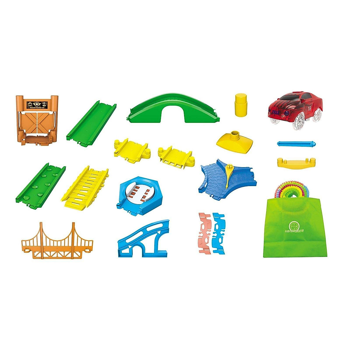 Mindscope Twister Tracks Mega Set Neon Glow in The Dark Flexible Track System with 547 Pieces Over 25 Feet of Track & Accessories