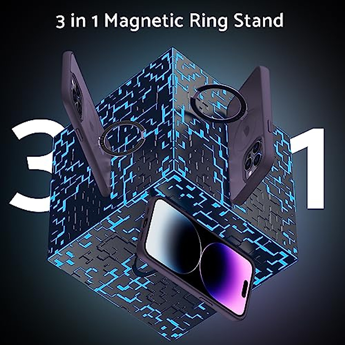 DASFOND Mag-Stand Designed for iPhone 14 Pro Max Case, 2023 Upgraded [All-in-1] [Compatible with MagSafe Invisible Ring Kickstand Transparent Matte Cover Shockproof Slim Case, Purple