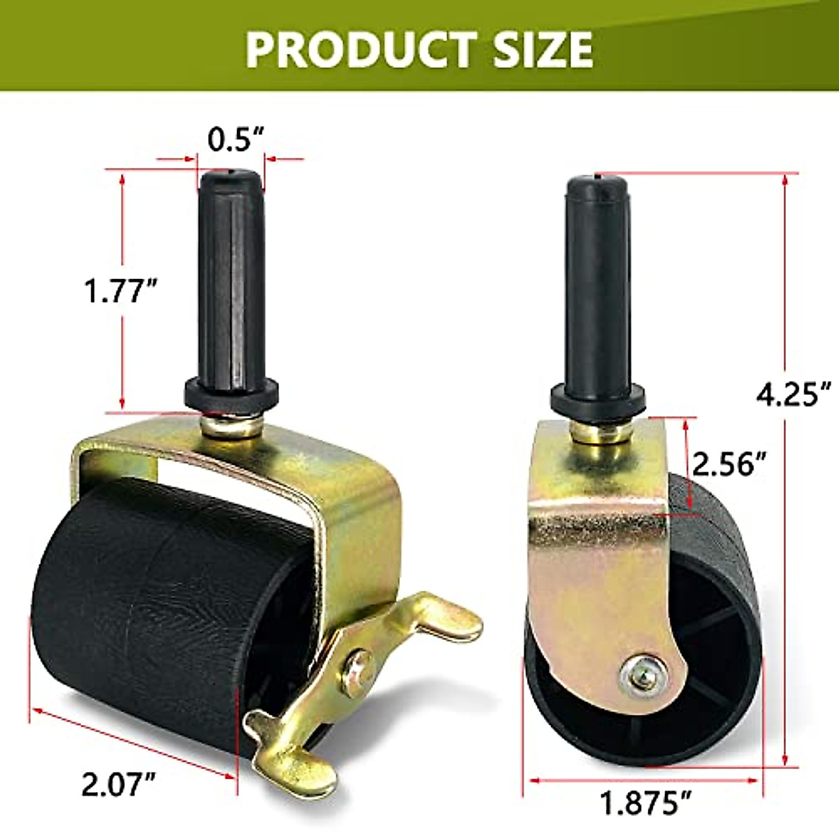 IRENPORU 6 PCS Bed Frame Wheels,Bed Rollers,Bed Casters,Heavy Duty Locking Metal Casters for Bed Replacement Parts, for Bed Frame Socket,Furniture