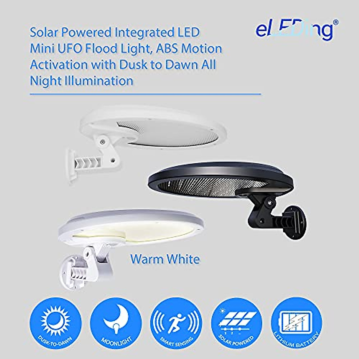 eLEDing Solar Lights Outdoor Super Bright 56 LED Solar Powered Motion Sensor Security Wall Lights with IP65 Waterproof & Rotatable Angle 0-80 Degree for Garage, Patio, Garden, Driveway, Yard
