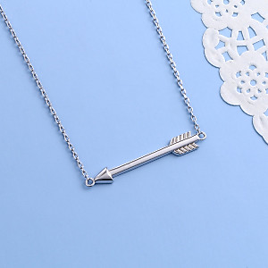 DAOCHONG Arrow Necklace S925 Sterling Silver Classic Love Polished Sideways Arrow Necklace (Necklace A)