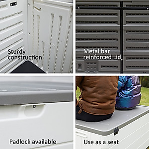 Mrosaa 110 Gallon Outdoor Deck Box, Outside Storage Box Waterproof for Cushion Storage, Garden Tools, Lockable Outdoor Storage Bin, Light Beige