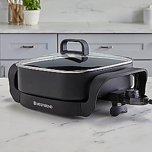 West Bend Electric Skillet, Family-Sized 3-Inch Deep with Diamond Shield Scratch-Resistant Non-Stick Finish, 12-Inch, Black