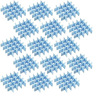 JOIKIT 60 PCS Blue Plastic DIY Grid Drawer Dividers, Plastic Desk Drawer Separators, Adjustable Drawer Divider Organizer, Household Storage Makeup Socks Underwear Organizer