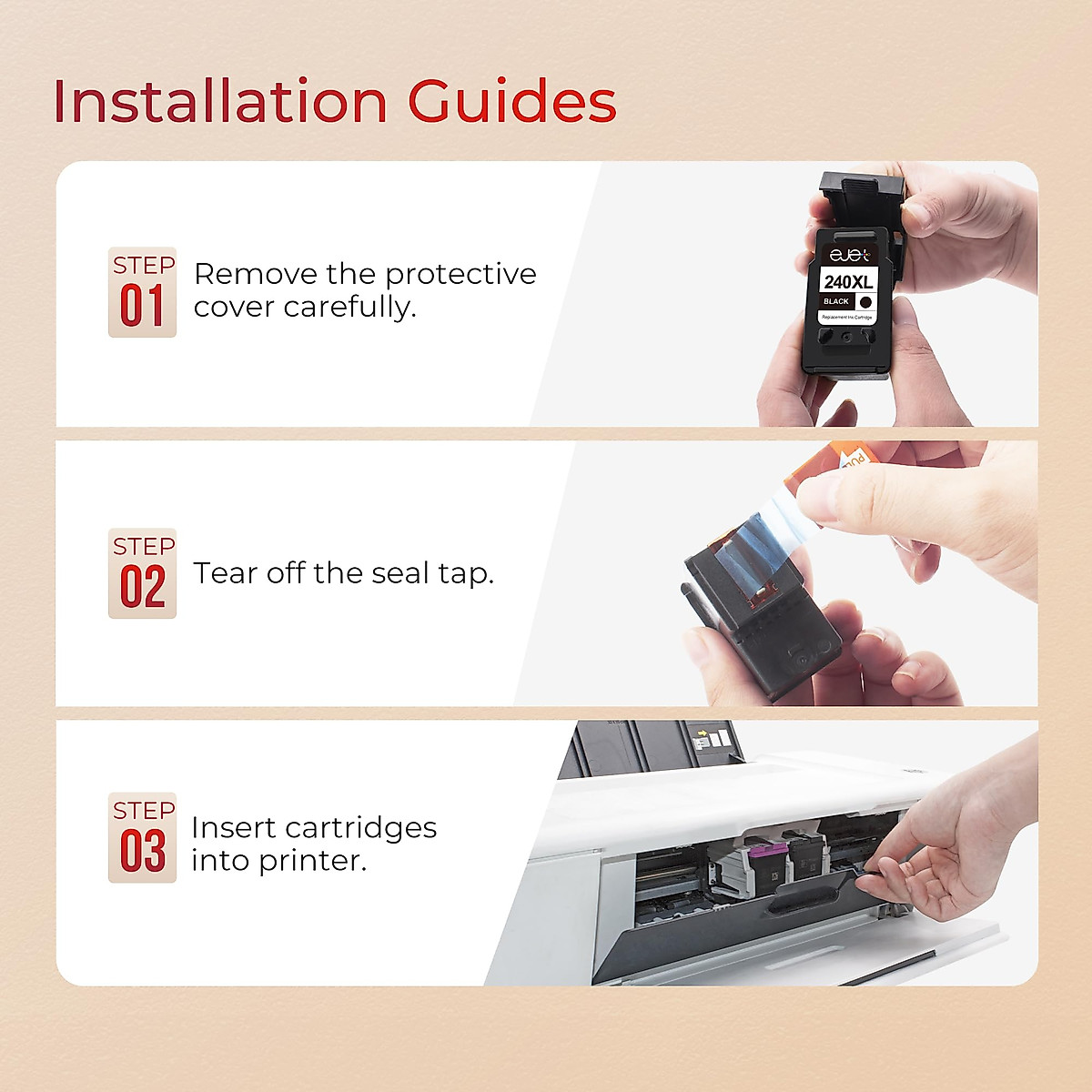 ejet Remanufactured 240XL Black Ink Cartridge Replacement for Canon PG-240XL Black Ink Cartridge for Pixma MG3620 MG2120 MG3520 TS5120 MX452 MX512 MX532 MX472 MG3120 MG4120 MX432 Printer (2 Black)