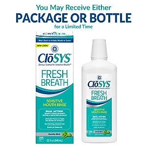 CloSYS Sensitive Mouthwash, 32 Ounce, Gentle Mint, Alcohol Free, Dye Free, pH Balanced, Helps Soothe Mouth Sensitivity, Fights Bad Breath