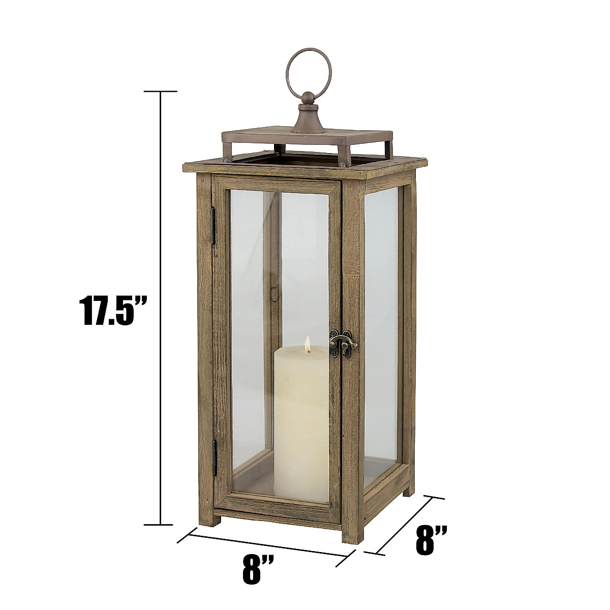 Stonebriar 18 Inch Rustic Wooden Candle Hurricane Lantern, For Table Top, Mantle, Wall Hanging, or Garden Display, Indoor & Outdoor Use, Extra Large