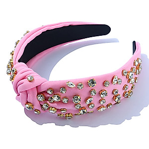 FEDANS Women Knotted Jeweled Pink Headband Rhinestone Crystal Embellished Mixed Top Hairband ladies Twist Nylon Hair accessories for Girls