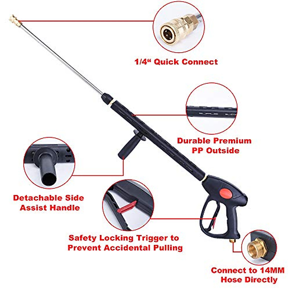 N / A Pressure Washer Spray Gun with Detachable Side Assist Handle, Pressure Washer Gun Kit with Replacement Extension Wand, 5 Nozzle Tips, 4000 PSI, M22 Fitting