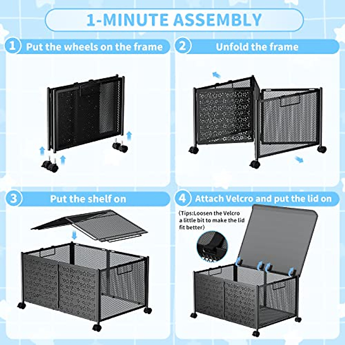 PHINOX Toy Box Storage, Toy Chest Toy Organizers and Storage Bins, Large Toy Box for Boys Girls, 70L Toy Storage Organizer with Wheels, Collapsible Metal Kids Toy Storage for Nursery, Playroom,1 Pack