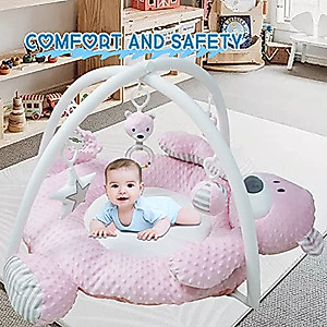 6-in-1 Baby Gym Play Mat, Detachable Plush Play Gym and Play Mat for Sensory and Motor Skill Development Language Discovery, Thicker Non-Slip Baby Activity Gym, Babies to Toddlers as Gift (Pink)