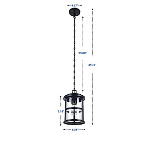 UFOND Outdoor Pendant Lantern for Porch, Pendant Light in Black Finish, 1-Pack Exterior Hanging Lantern with Clear Glass and Adjustable Chain,Gazebo Light Fixture for Patio Garage Entryway