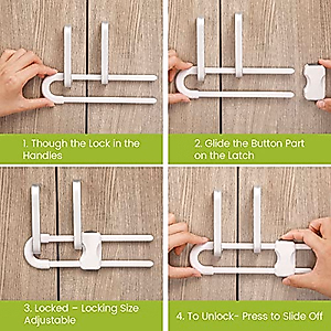 Jetec 10 Pieces Cabinet Locks for Babies, U-Shaped Proofing Drawers Safety Child Locks Adjustable, Easy to Use Childproof Latch for Knob Handle on Kitchen Door Storage Cupboard Closet Dresser (White)