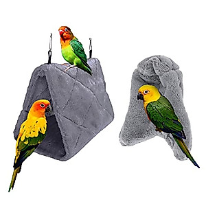 Bird Nest House Shed Hut Hanging Hammock and Comfort Corner Fleece Bird Blanket, Parrot Cage Snuggle Hut Warm Plush Bedding,Small Animals Shelter Plush Bedding for Parakeet Cockatiel Pigeon (S)