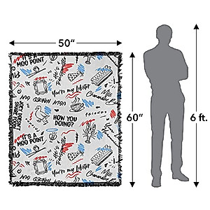 LOGOVISION Friends Blanket, 50"x60" Tag Lines Woven Tapestry Cotton Blend Fringed Throw