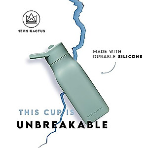 Neon Kactus Silicone Kids Bottle | Kids Water Bottle with Straw and Carry Handle for School, Travel, Sports | Drinking Bottle for Girls and Boys | BPA-Free, Dishwasher-Safe | Happy Camper, 340ml