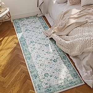 Rugcomf Runner Rug for Hallways Kitchen Runner Rug Non Slip 2'6''x8' Washable Runner Rugs with Rubber Backing Soft Soft Carpet Runner for Hallways, Kitchen, Laundry, Bedroom, Bathroom (Green)