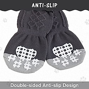 PUPTECK Anti-Slip Dog Socks with Double Sides Grips for Small Medium Large Dogs Hardwood Floors Prevents Licking, Dog Shoes for Hot Pavement Traction Control Paw Protector for Senior Dogs,Slate Grey S