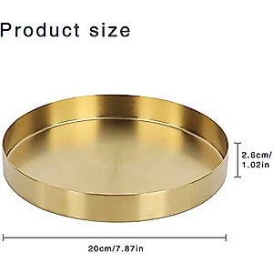 Round Gold Tray, Dedoot Decorative Tray Small - 7.8inch Stainless Steel Metal Tray Organizer Storage Organizer Vanity Trays for Jewelry Cosmetics Coffee Tea Candle, Bathroom Plate Kitchen Tableware